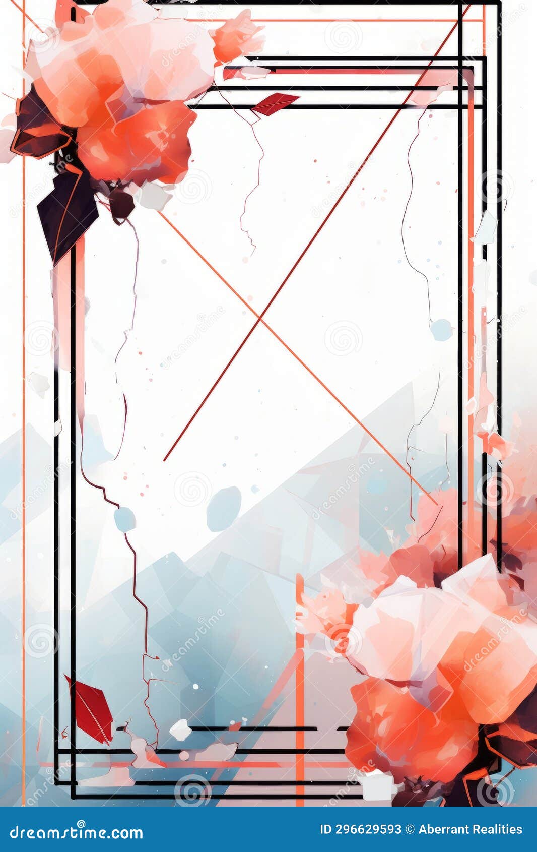 Abstract Frame with Flowers and Geometric Shapes on a White Background ...