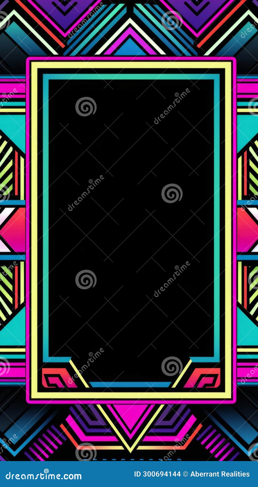 Abstract Frame with Neon Colors and Geometric Shapes on a Black ...