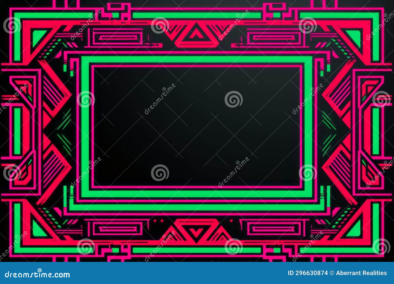 An Abstract Frame with Neon Pink and Green Colors on a Black Background ...