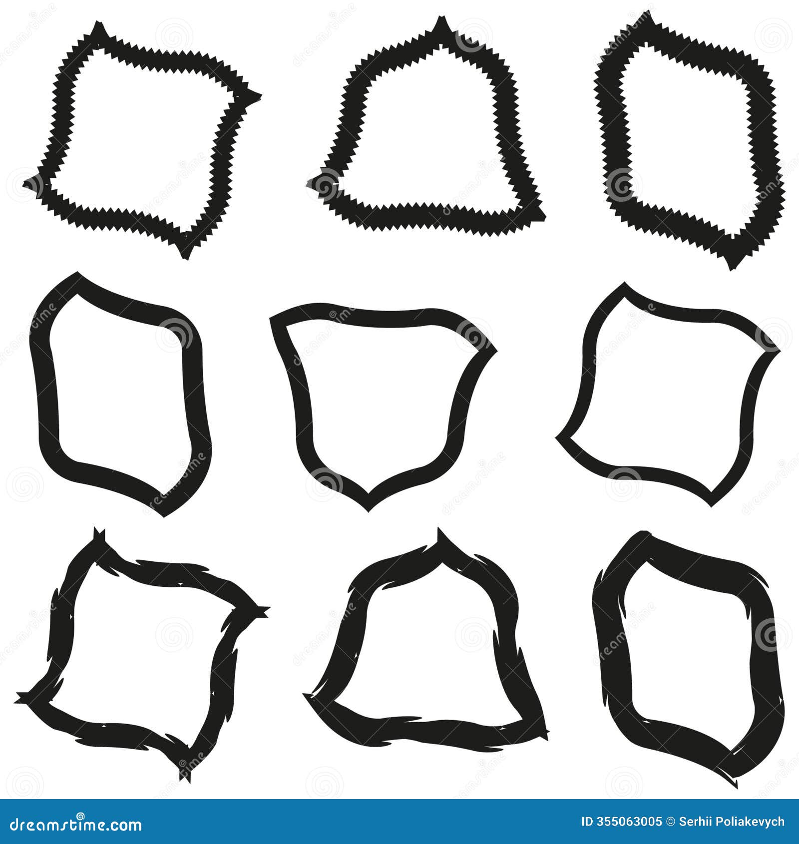 Abstract Frame Set. Irregular Black Shapes. Wavy Decorative Borders ...