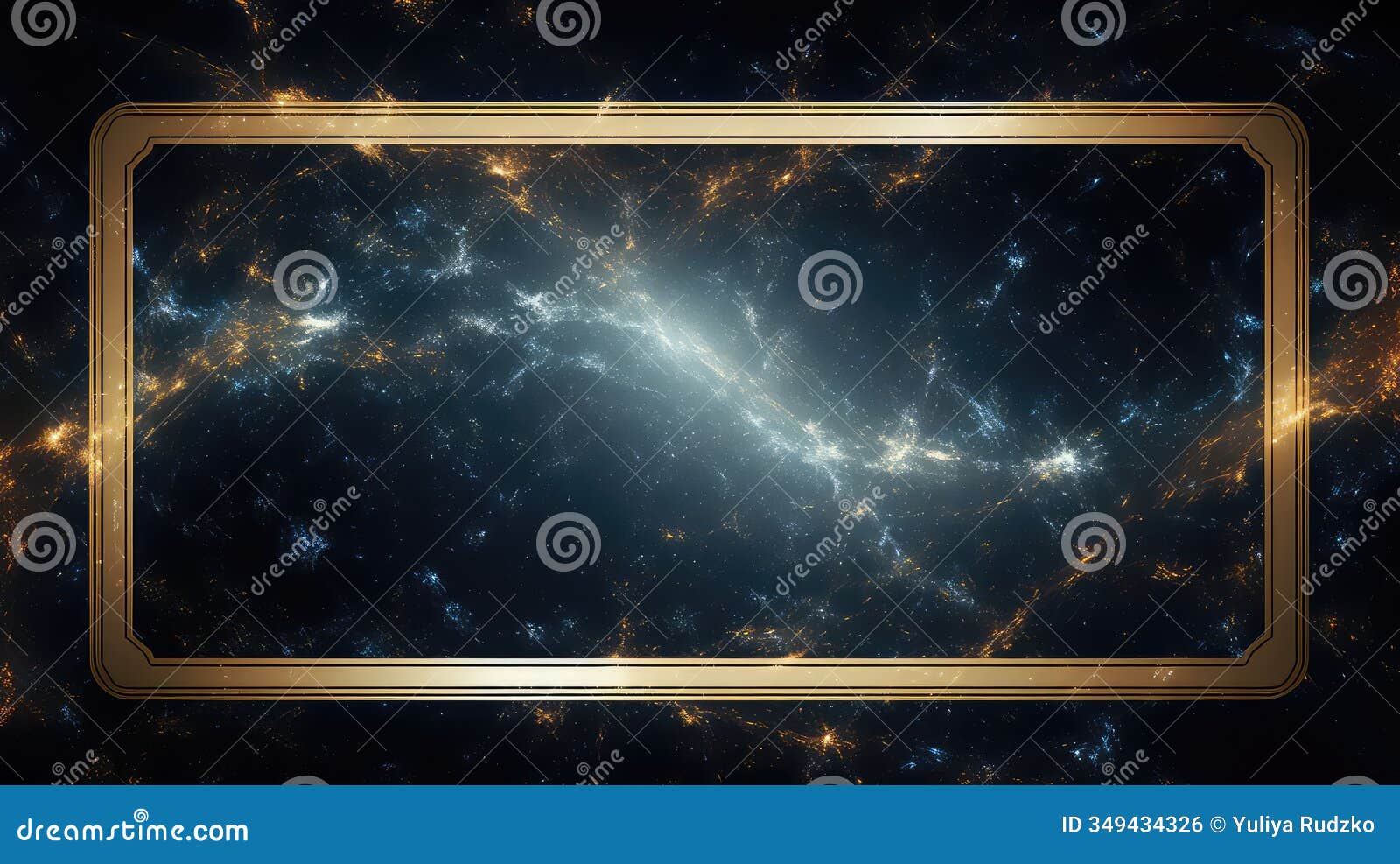 An Abstract Frame in Space with Stars, Rendered in Light Gold and Dark ...