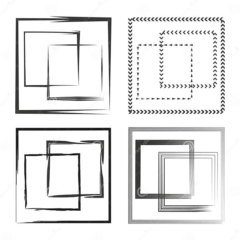 Abstract Frame Vector. Geometric Border Set. Artistic Square Outlines ...