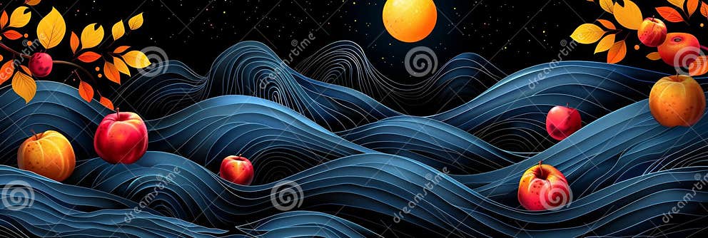Abstract Fruit Background with Night Sky Stock Illustration ...