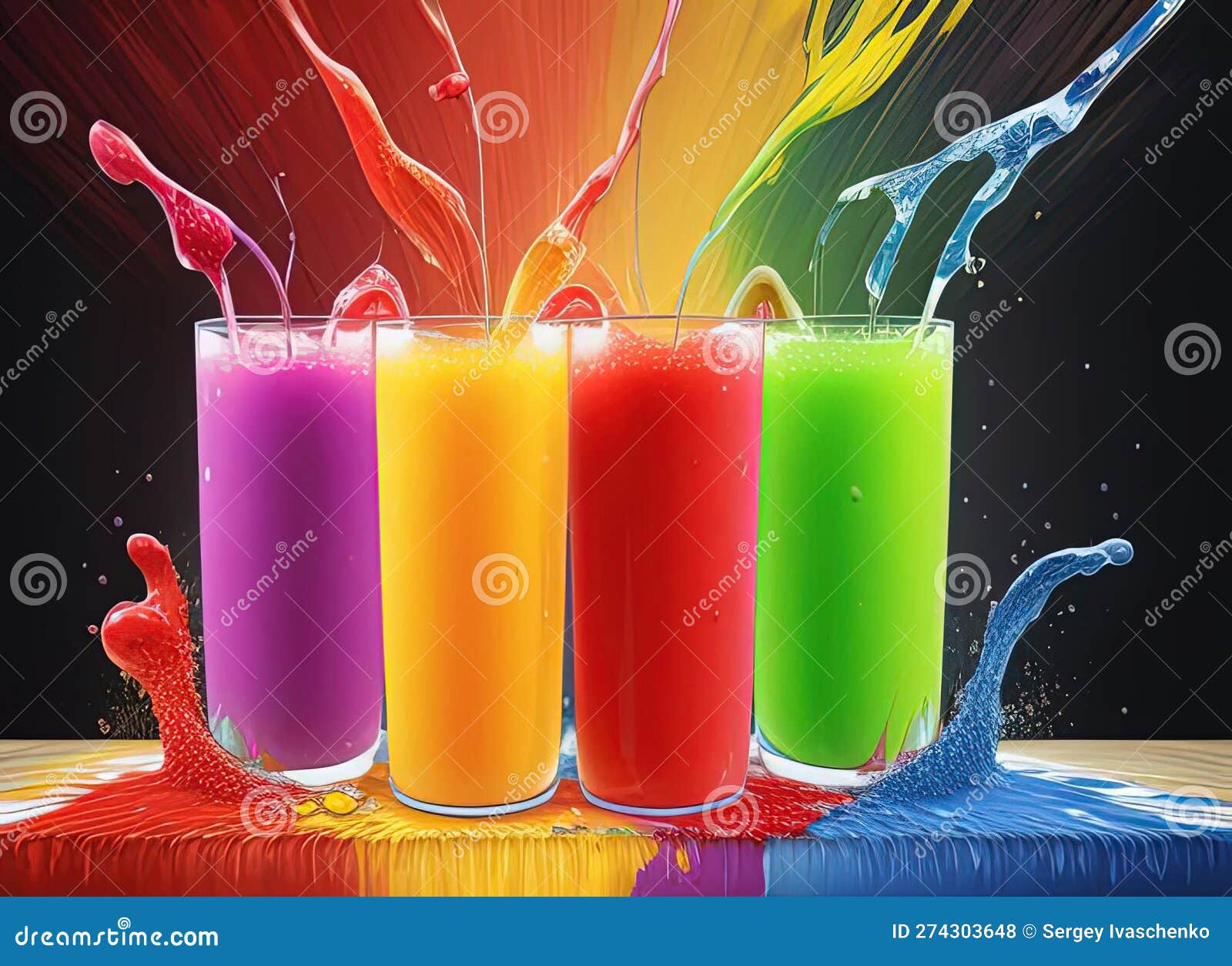 Abstract Fruit Juice, Illustration. Fruits with Juice Splash Stock ...