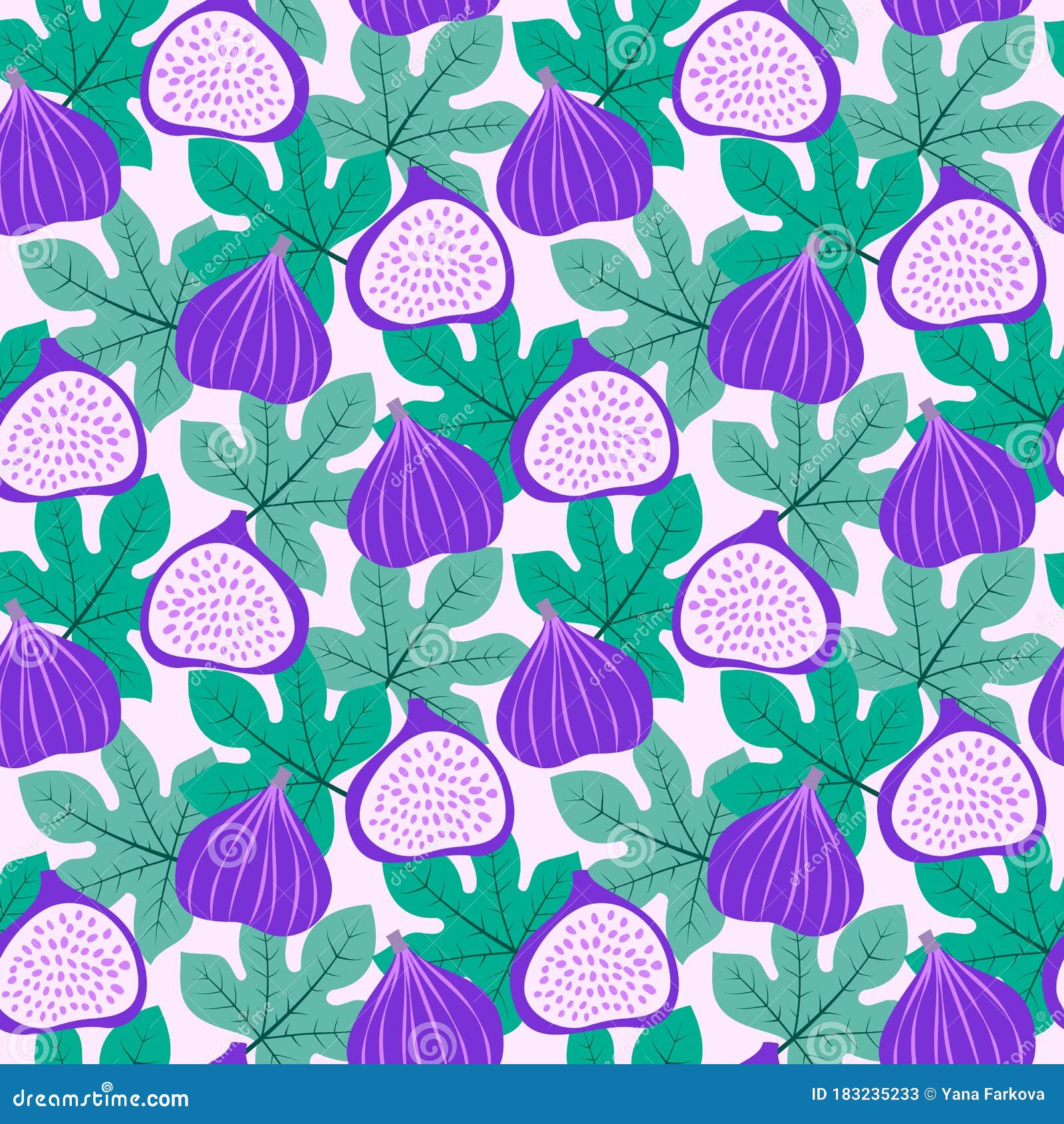 Abstract Fruit Pattern with Figs and Leaves. Vector Illustration in ...