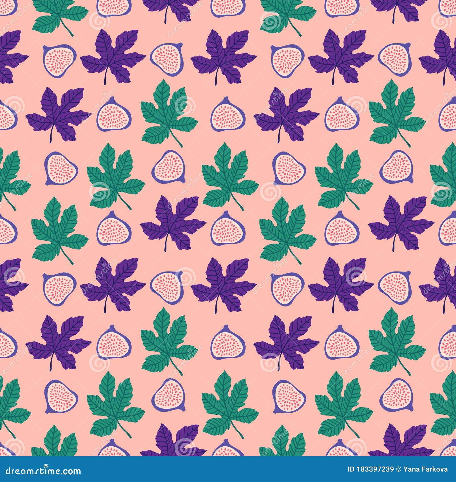 Abstract Fruit Pattern with Figs and Leaves. Vector Illustration in ...
