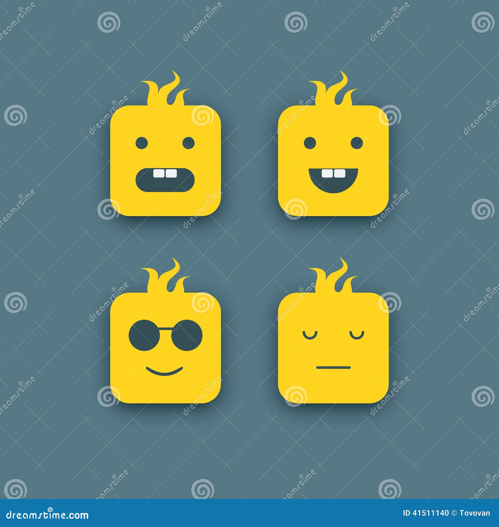 Abstract Funny Faces Icons Set Stock Vector - Illustration of smiley ...