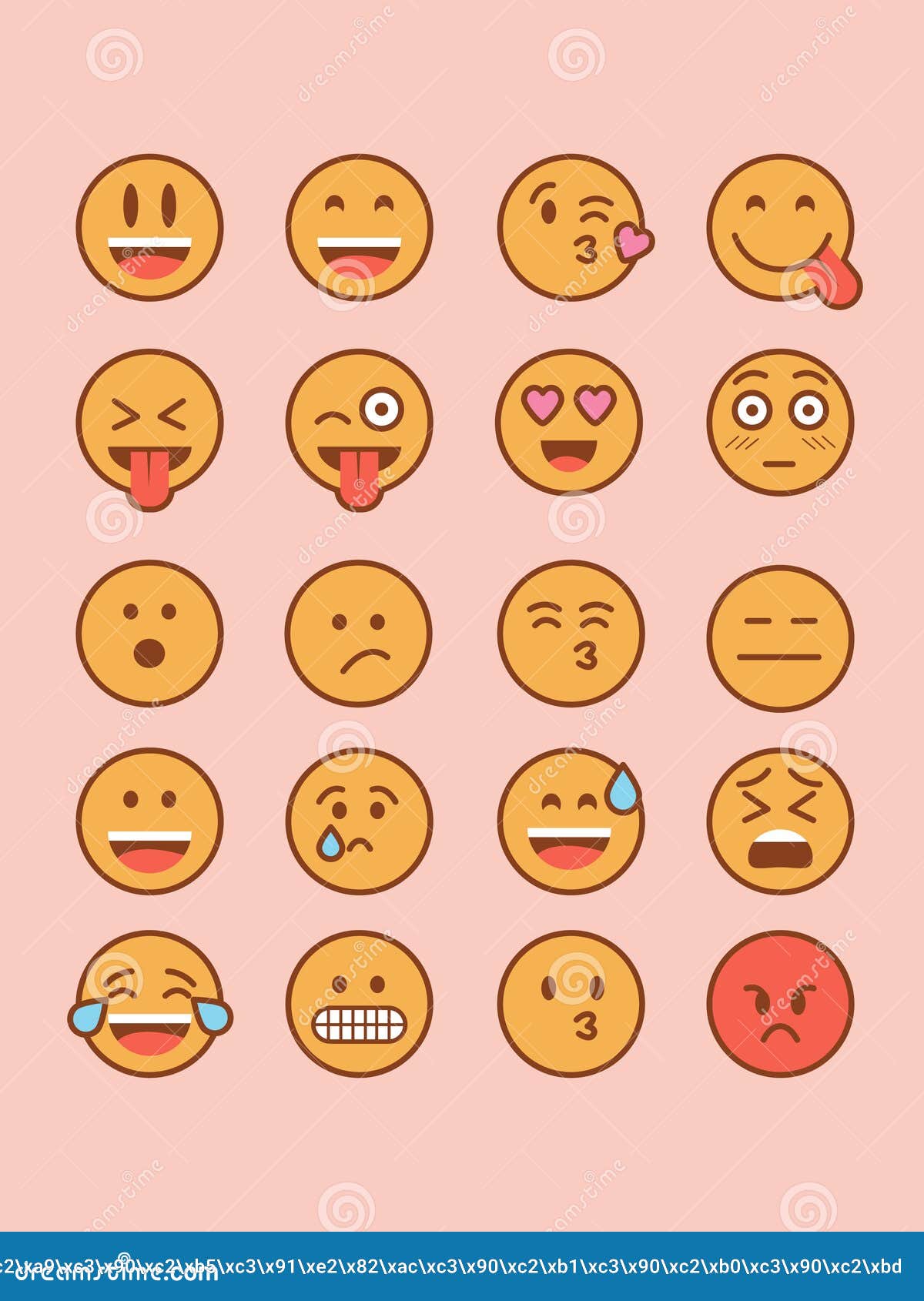 Abstract Funny Flat Style Emoji Emoticon Icon Set Stock Vector ...