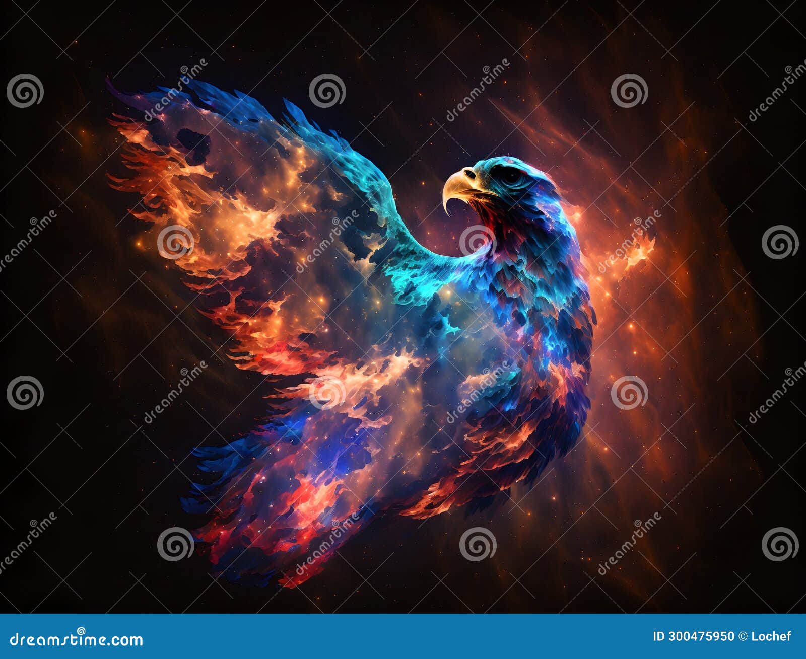 Abstract Fusion of an Eagle with a Galactic Nebula and Hot Flames Stock ...