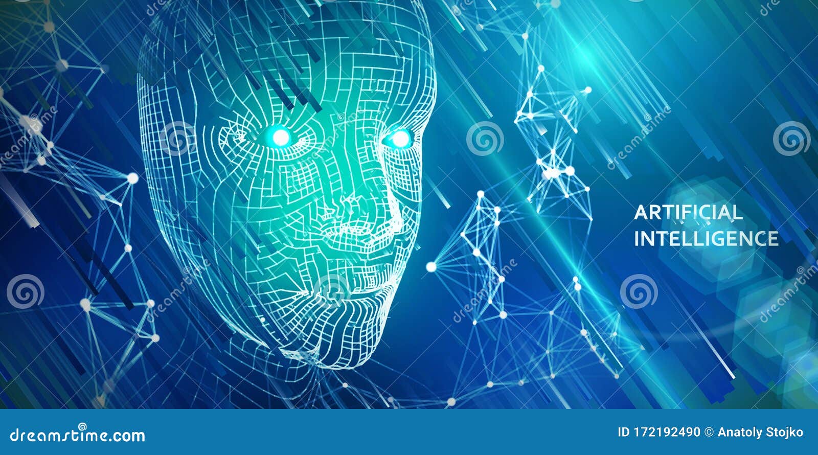 Abstract Futuristic Background from Blue . Robotic Wireframe Head ...