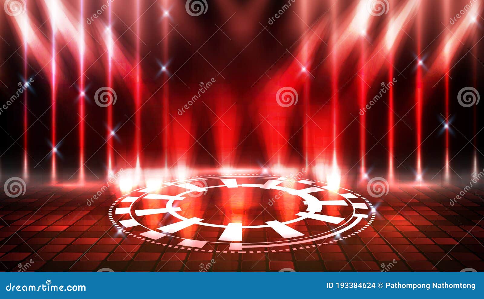 Futuristic Background of Red Empty Stage and Neon Lighting Spotlgiht ...