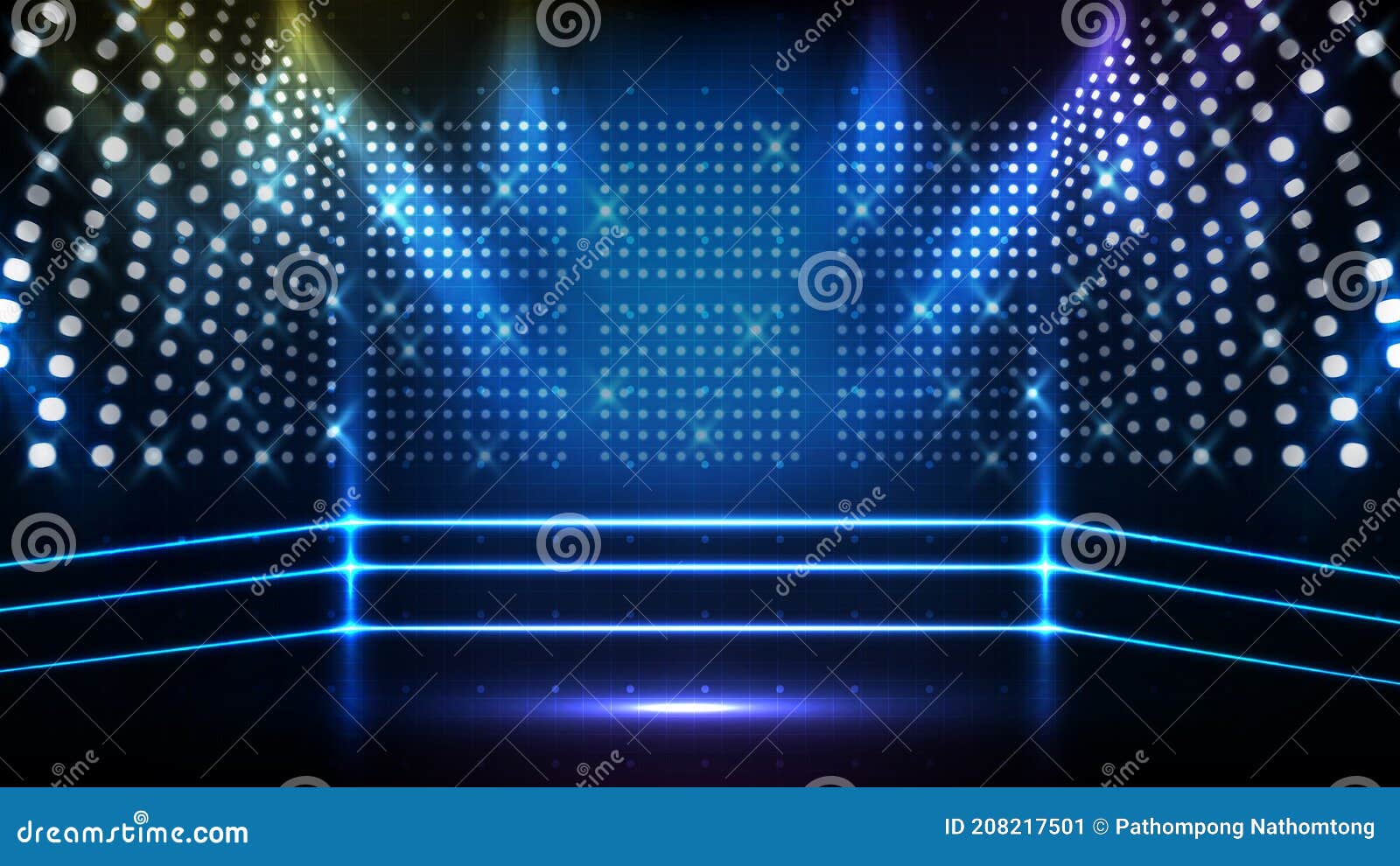 Futuristic Blue Background of Boxing Ring Stage with Beautiful ...