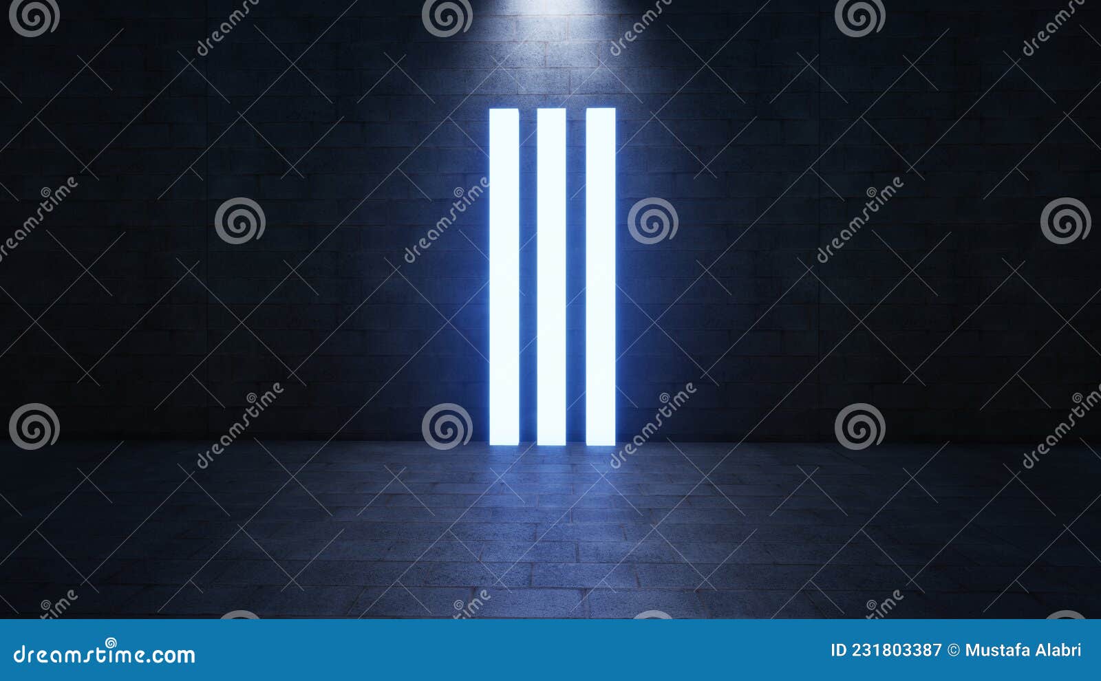 Abstract Futuristic Blue Laser Rectangular Columns Lights in Long Dark ...