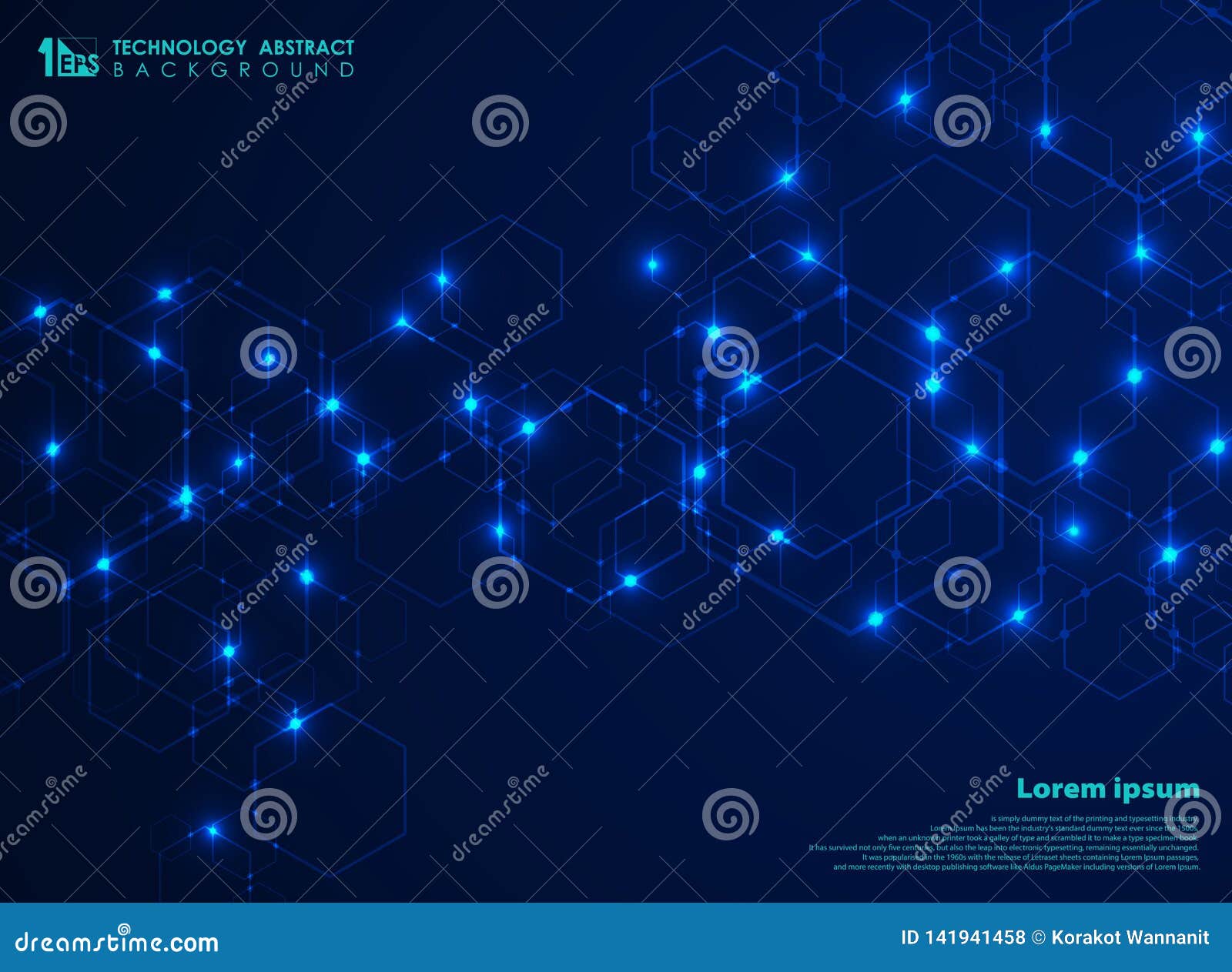 Abstract Futuristic Complex Hexagon Shape Pattern Connection in Blue ...
