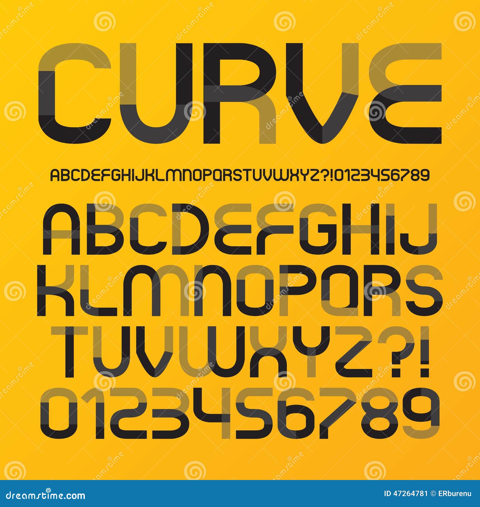 Abstract Futuristic Curve Alphabet and Numbers Stock Vector ...