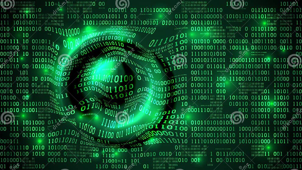 Abstract Futuristic Cyberspace with Binary Code and Circular Waves, Matrix Background with ...