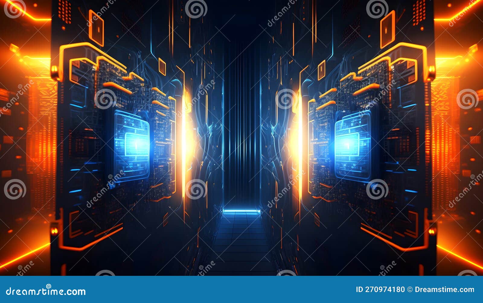 Abstract Futuristic Cyberspace Blue and Orange with Binary Code ...