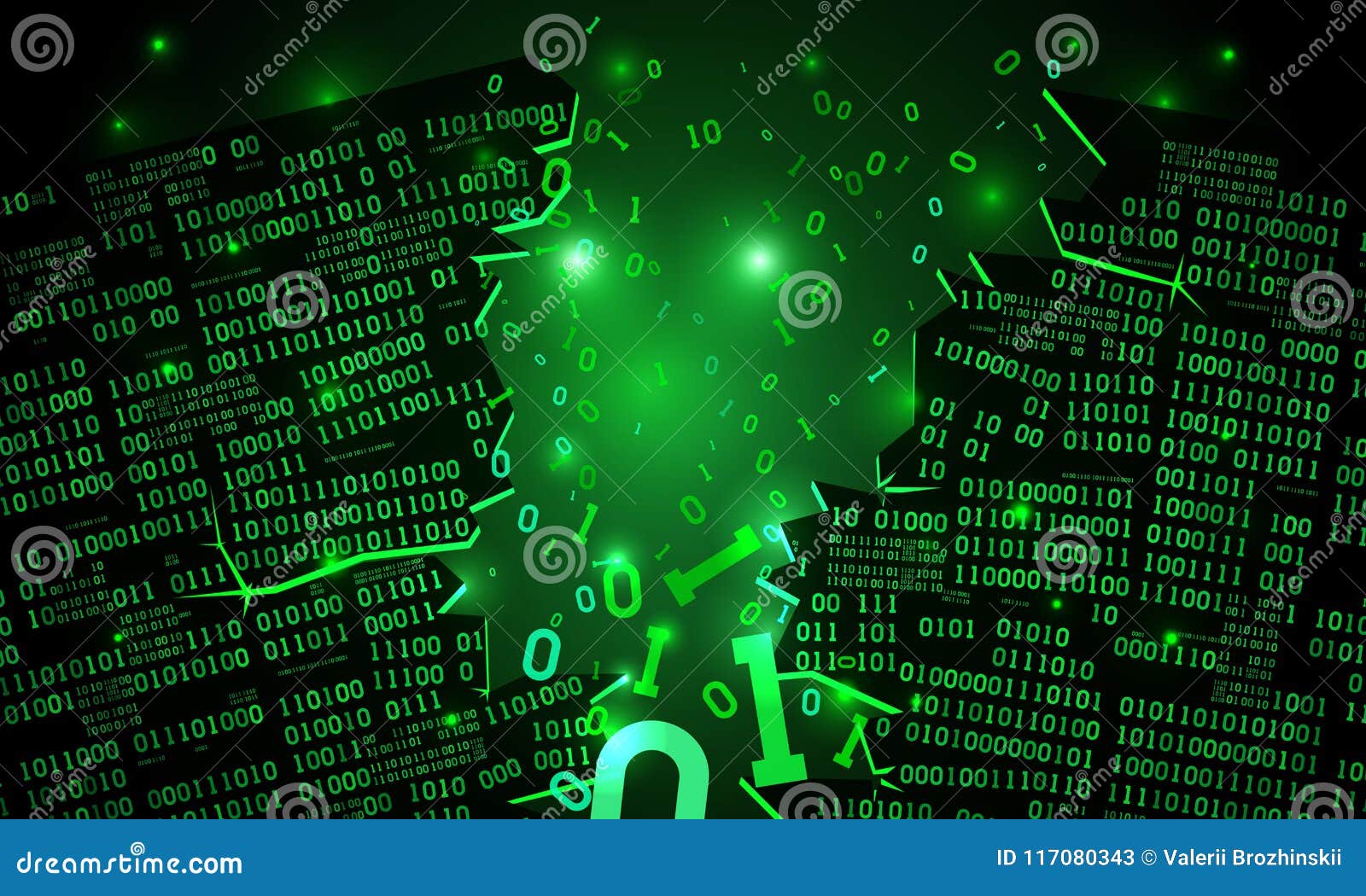 Abstract Futuristic Cyberspace With A Hacked Array Of Binary Data Broken Falling Binary Code