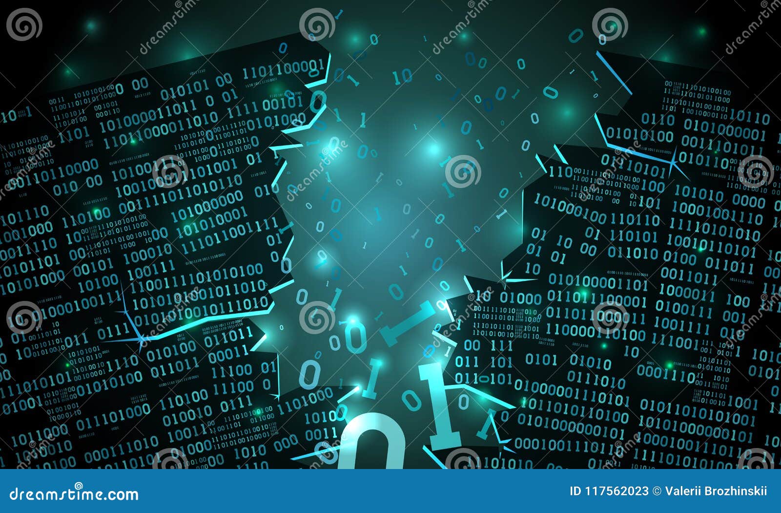 Abstract Futuristic Cyberspace With A Hacked Array Of Binary Data Broken Falling Binary Code