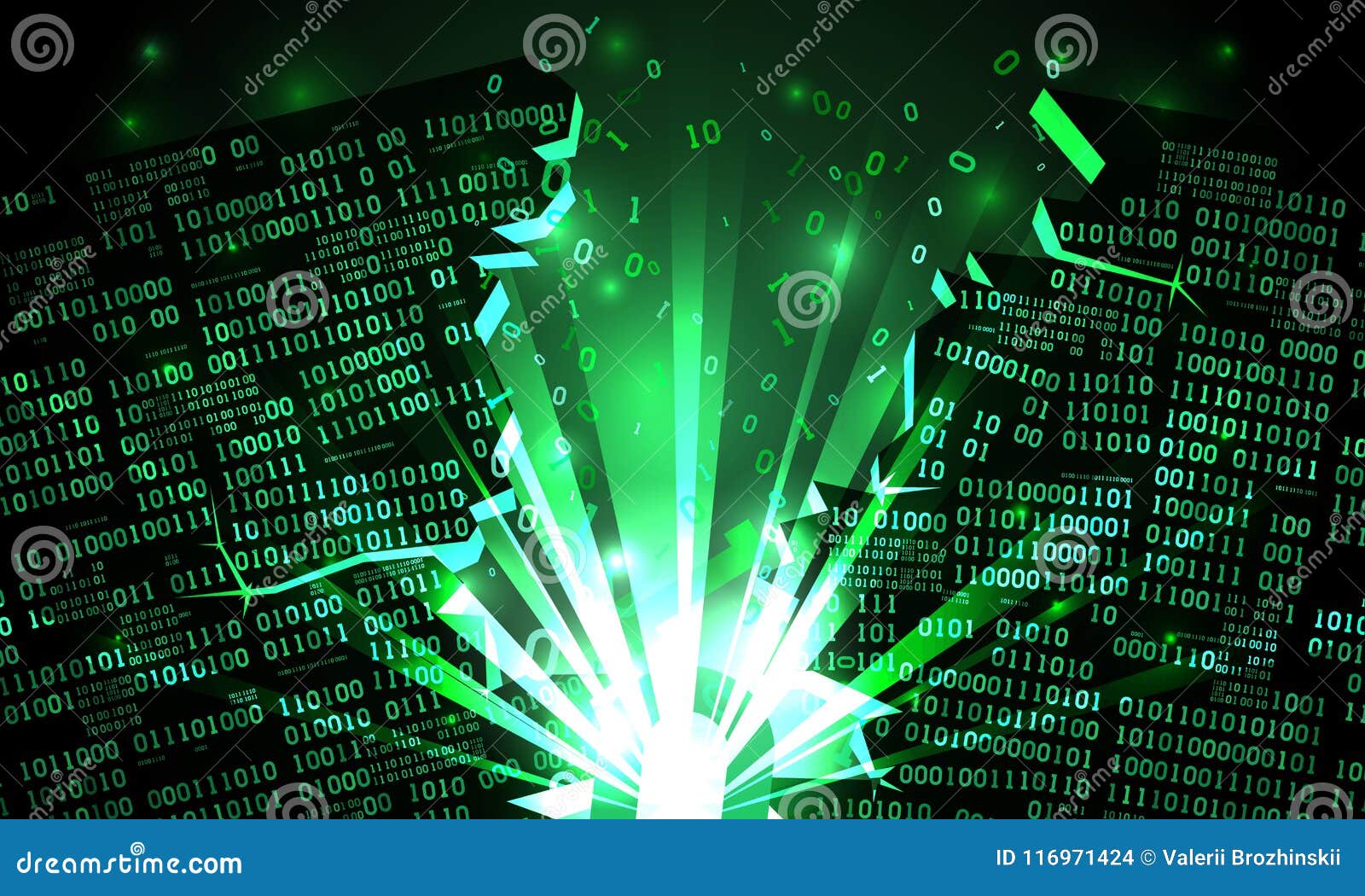 Explosion Of Binary Data Around World Map Illustrated As Digital ...