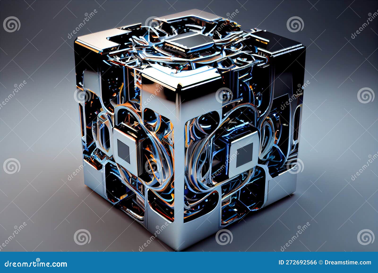 Abstract Futuristic 3d Metal Cube. Generative AI, Generative, AI Stock Illustration ...