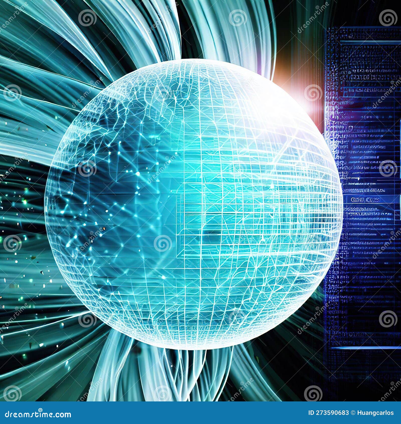 Abstract Futuristic Digital Big Data Landscape Particles with ...