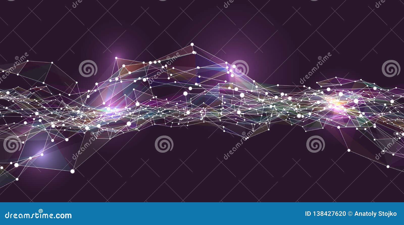 Abstract Futuristic Digital Landscape with Dots and Lines. Geometric ...