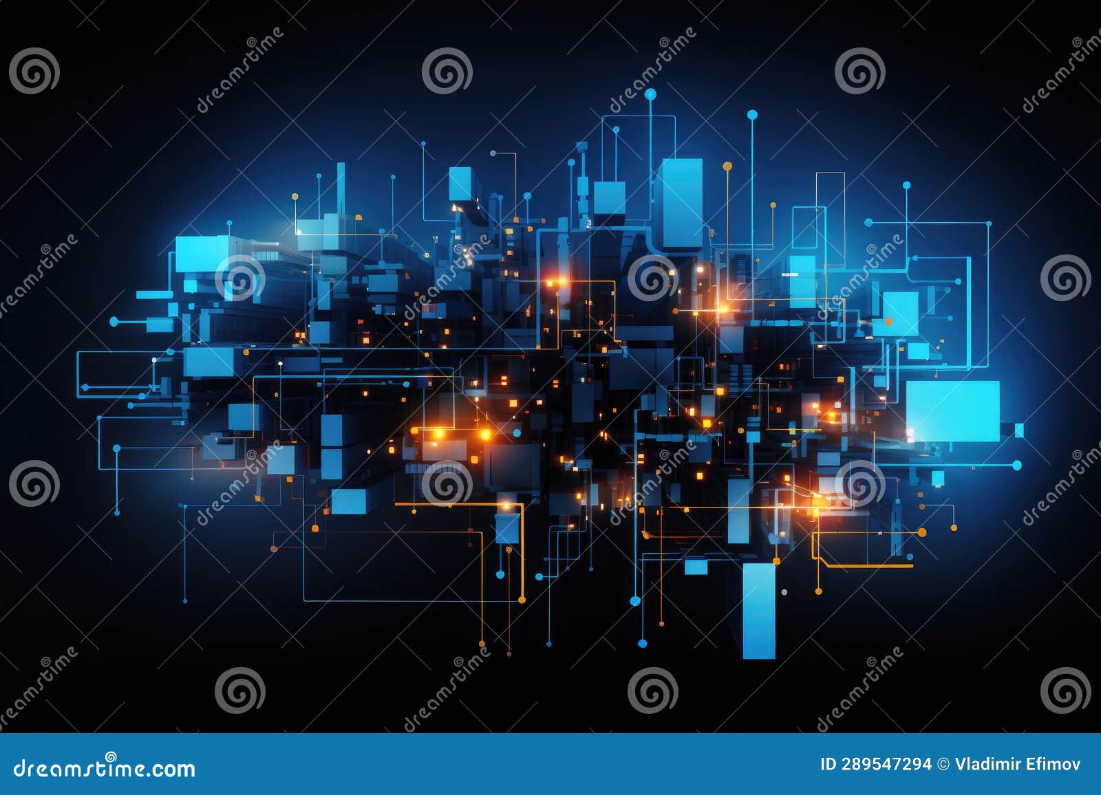Abstract Futuristic Digital Network on Dark Background. Concept of ...