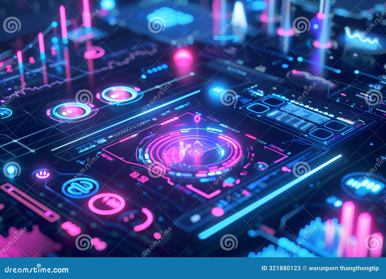 Abstract Futuristic Digital Network System with Data Diagram for Global ...