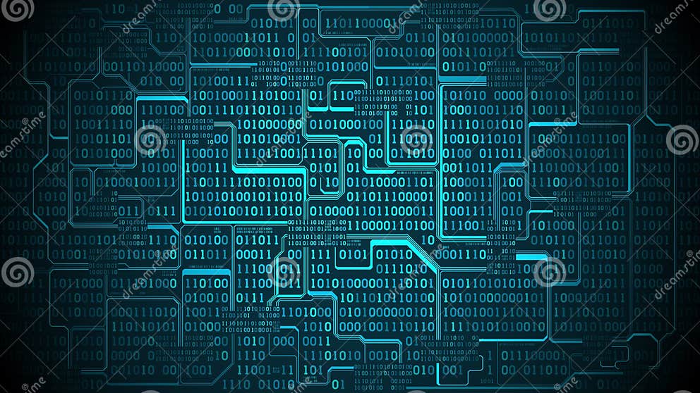 Abstract Futuristic Electronic Circuit Board with Binary Code, Matrix ...