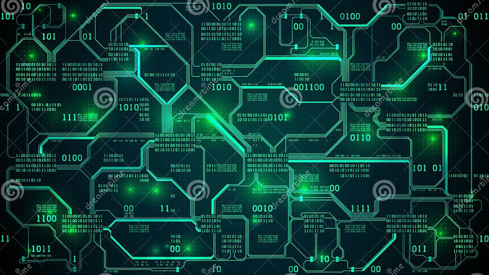Abstract Futuristic Electronic Circuit Board with Binary Code, Neural Network and Big Data ...