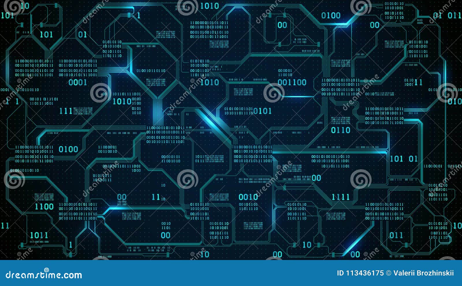 Abstract Futuristic Electronic Circuit Board with Binary Code, Neural Network and Big Data - an ...