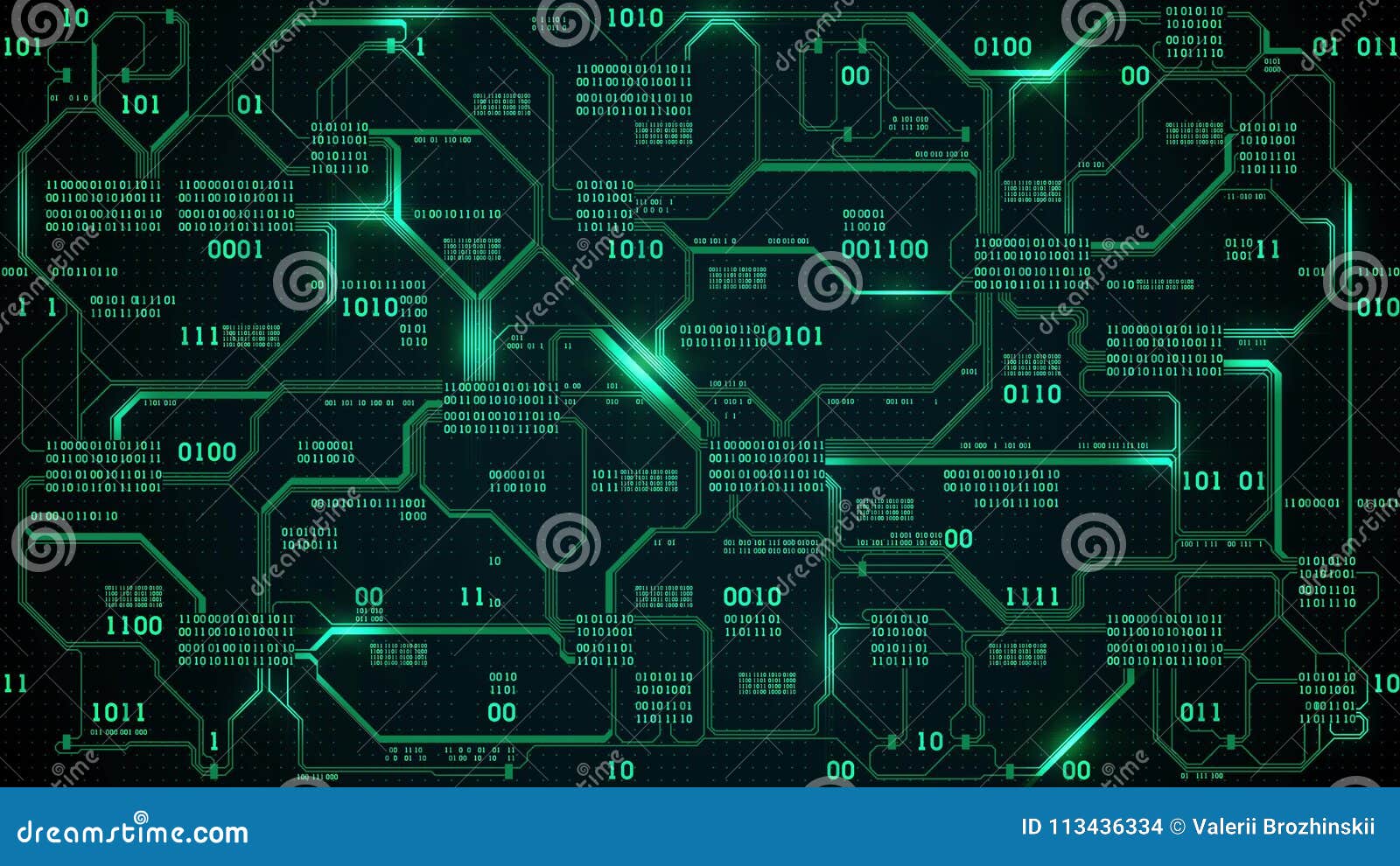 Abstract Futuristic Electronic Circuit Board with Binary Code, Neural Network and Big Data ...