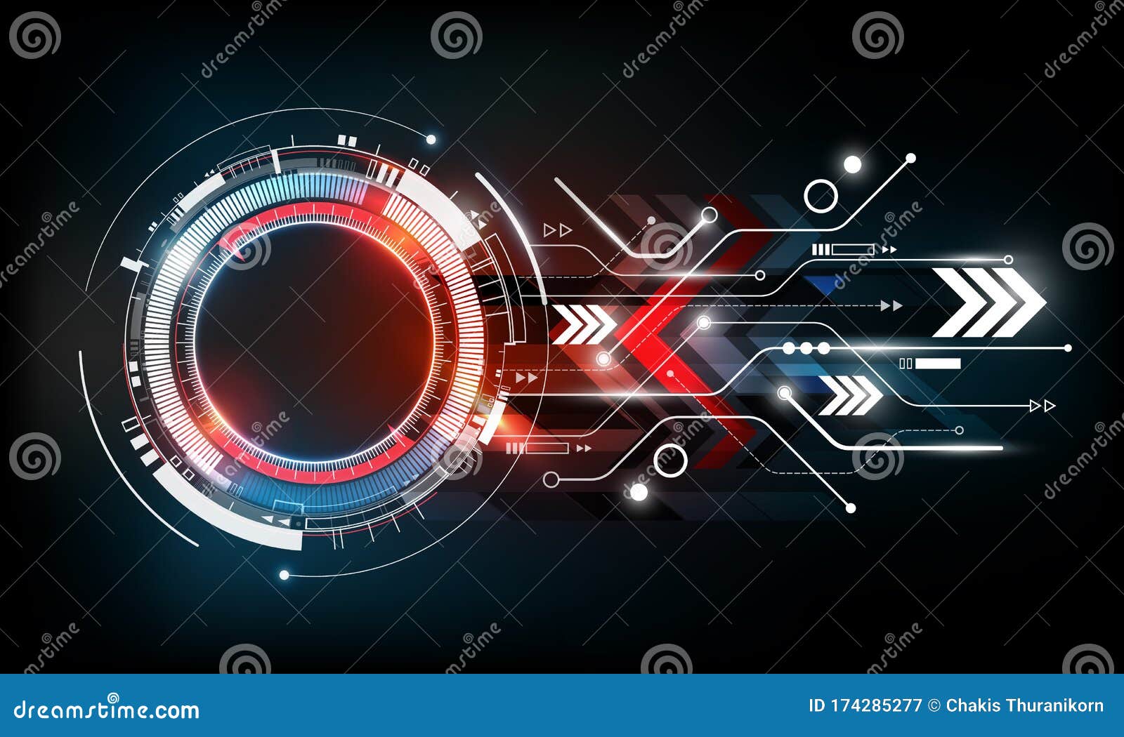 Abstract Futuristic Electronic Circuit Technology Blue Red Background ...