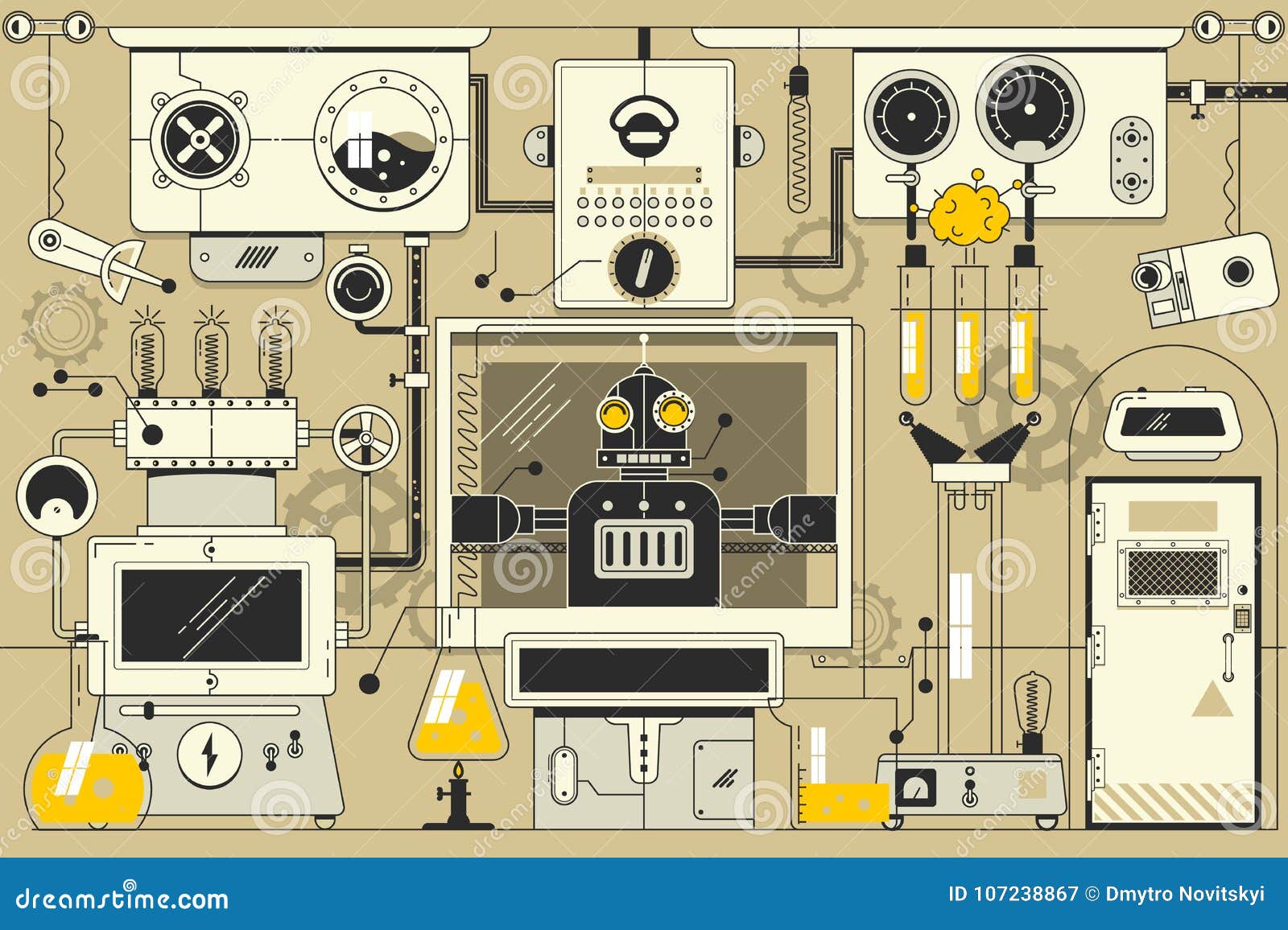 Abstract Futuristic Electronic Laboratory Background.Thin Linear Stroke ...