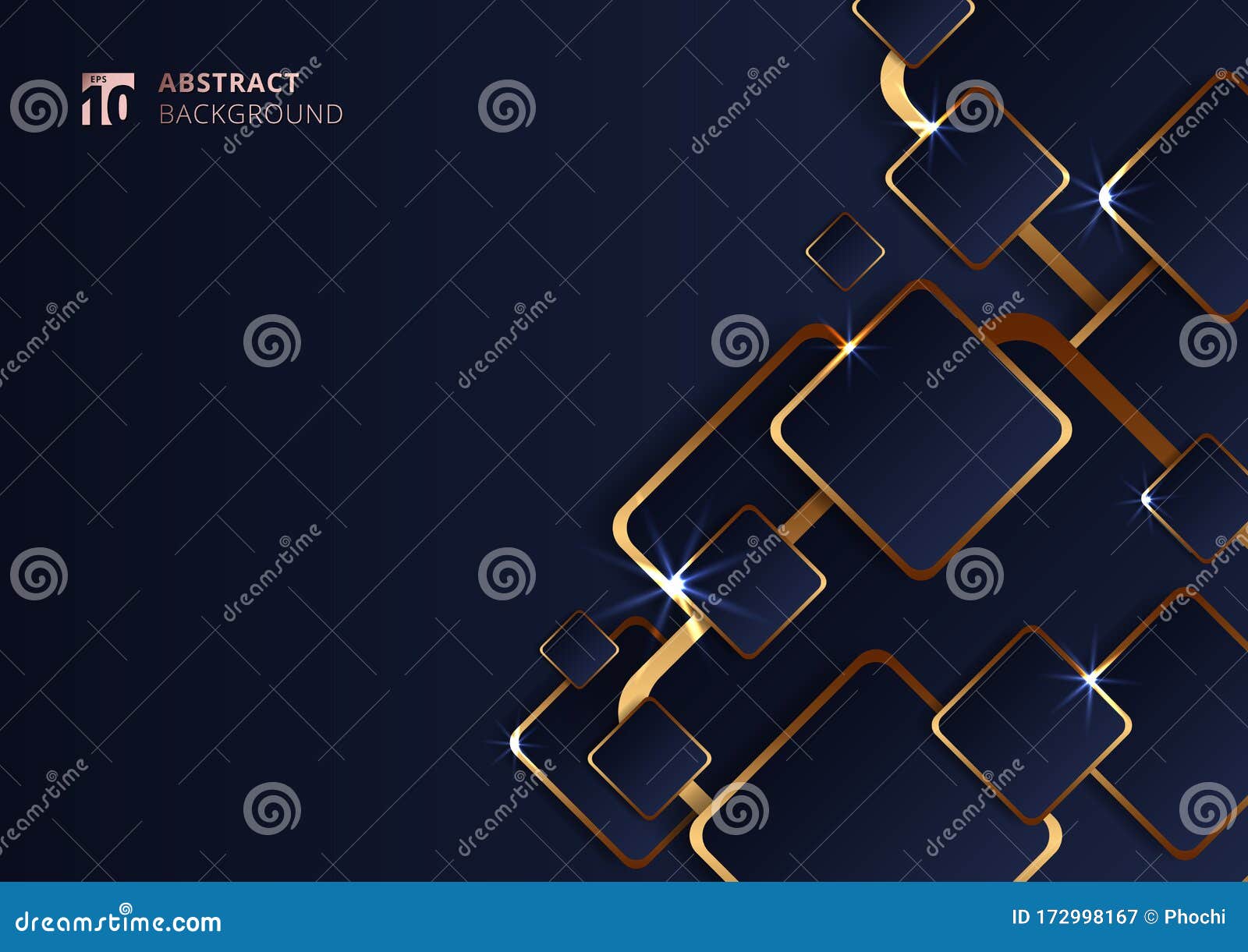 Abstract Futuristic Geometric Golden Square Pattern on Dark Blue ...