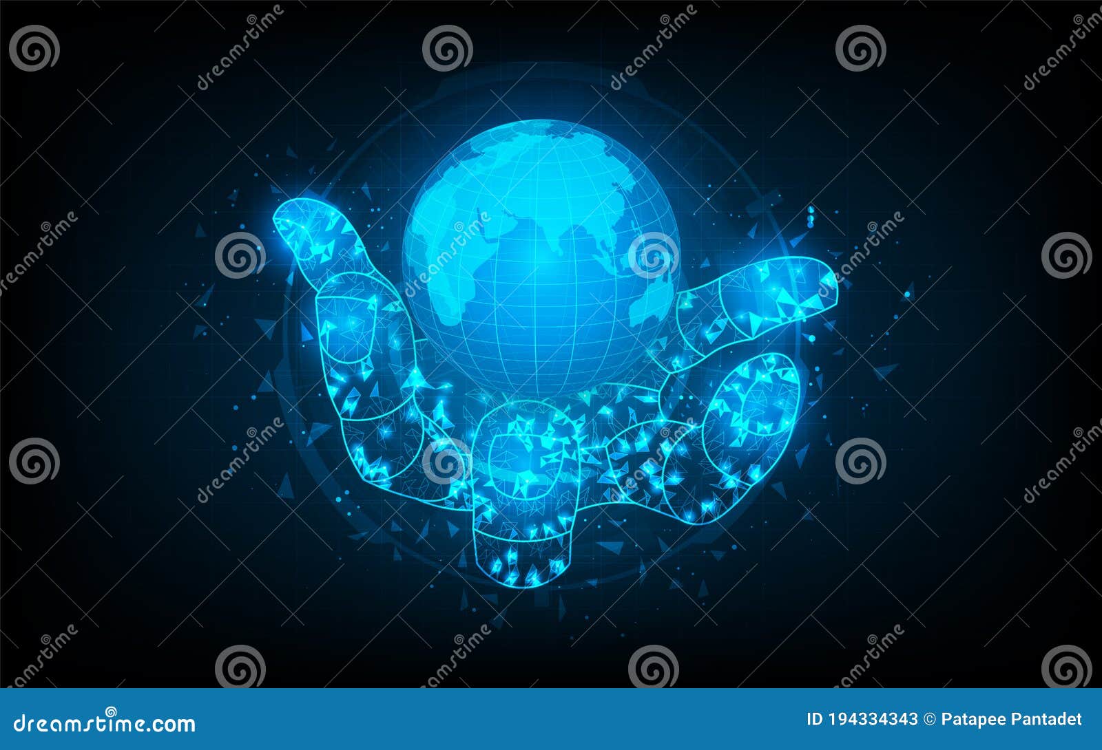 Abstract Futuristic Hand Hold the World with Circuit Circle.vector and ...