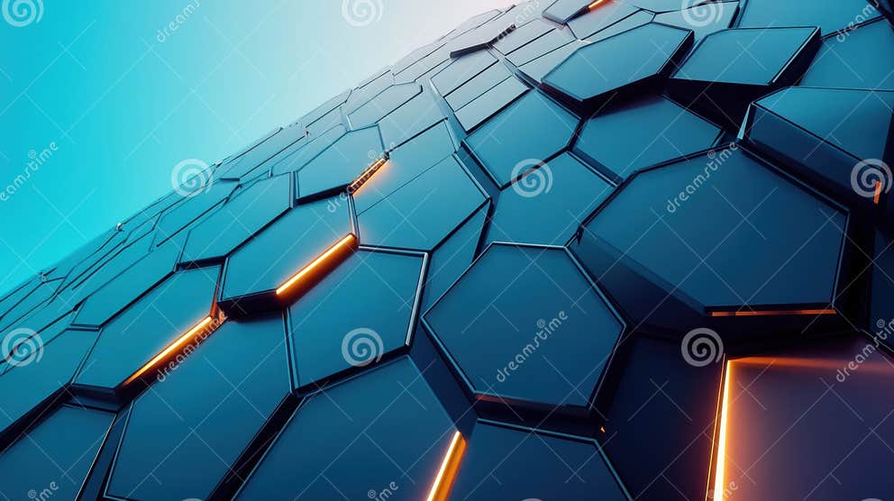 Abstract Futuristic Hexagonal Grid Pattern With Glowing Edges Stock Illustration Illustration