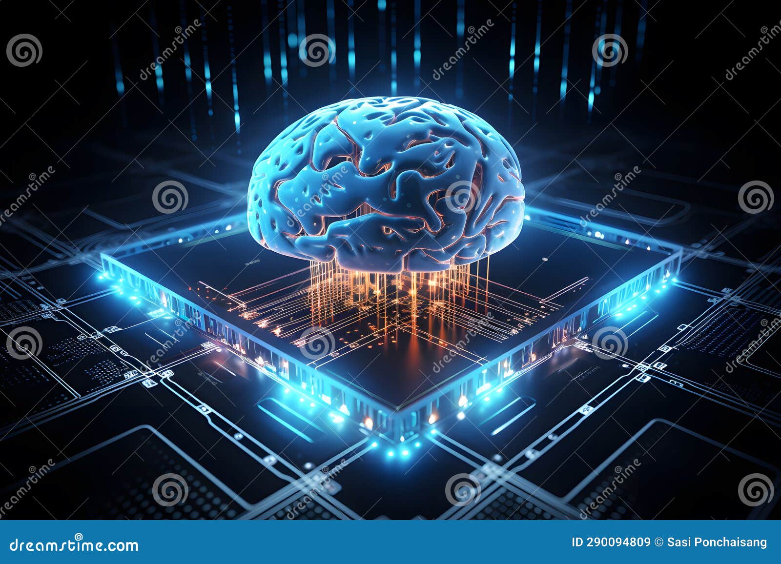 Abstract Futuristic Human Brain with Circuit Board and Mash Line To ...