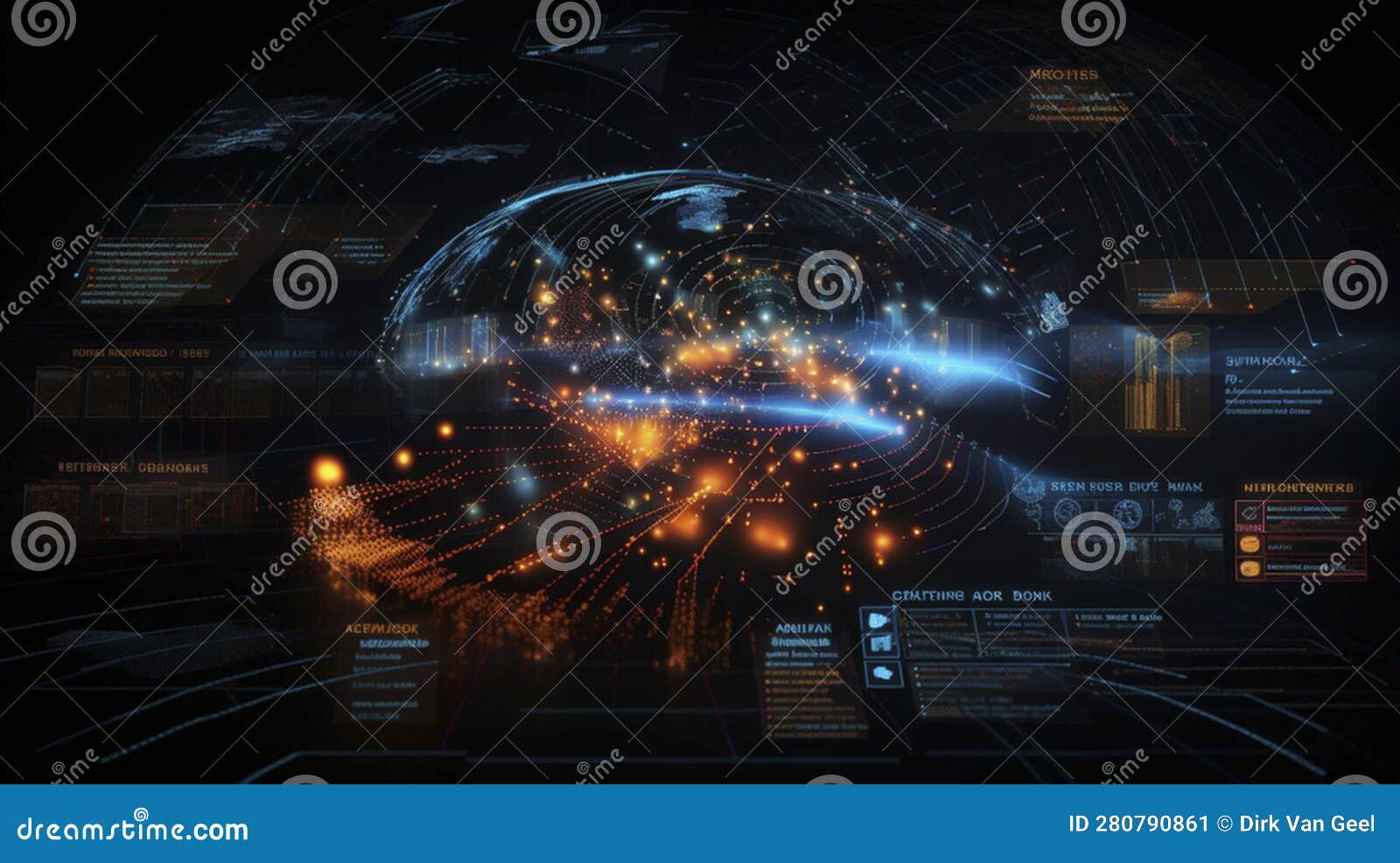 Abstract Futuristic Infographic with Visual Data Complexity, Represent Big Data Concept, Node ...