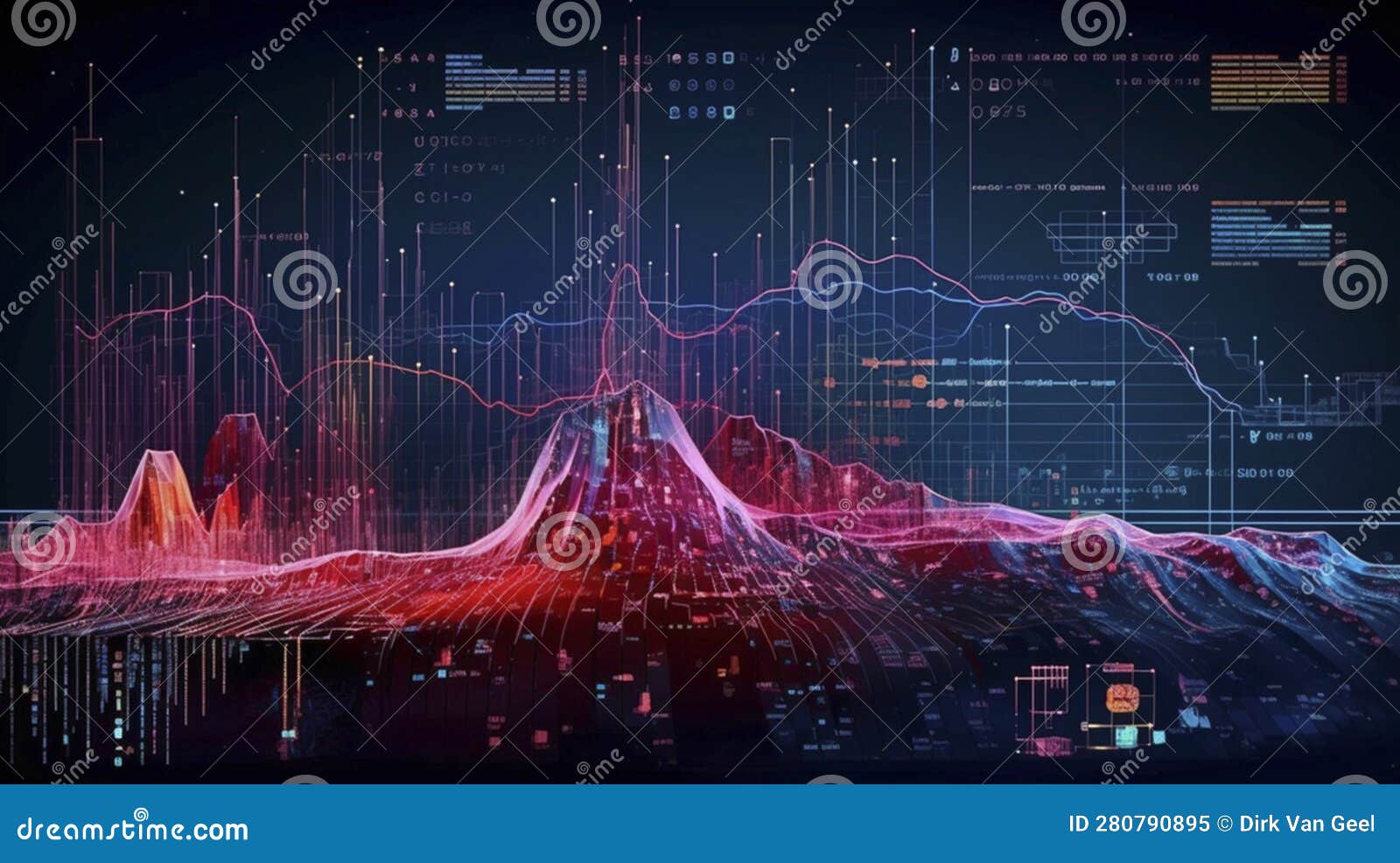 Abstract Futuristic Infographic with Visual Data Complexity, Represent Big Data Concept, Node ...