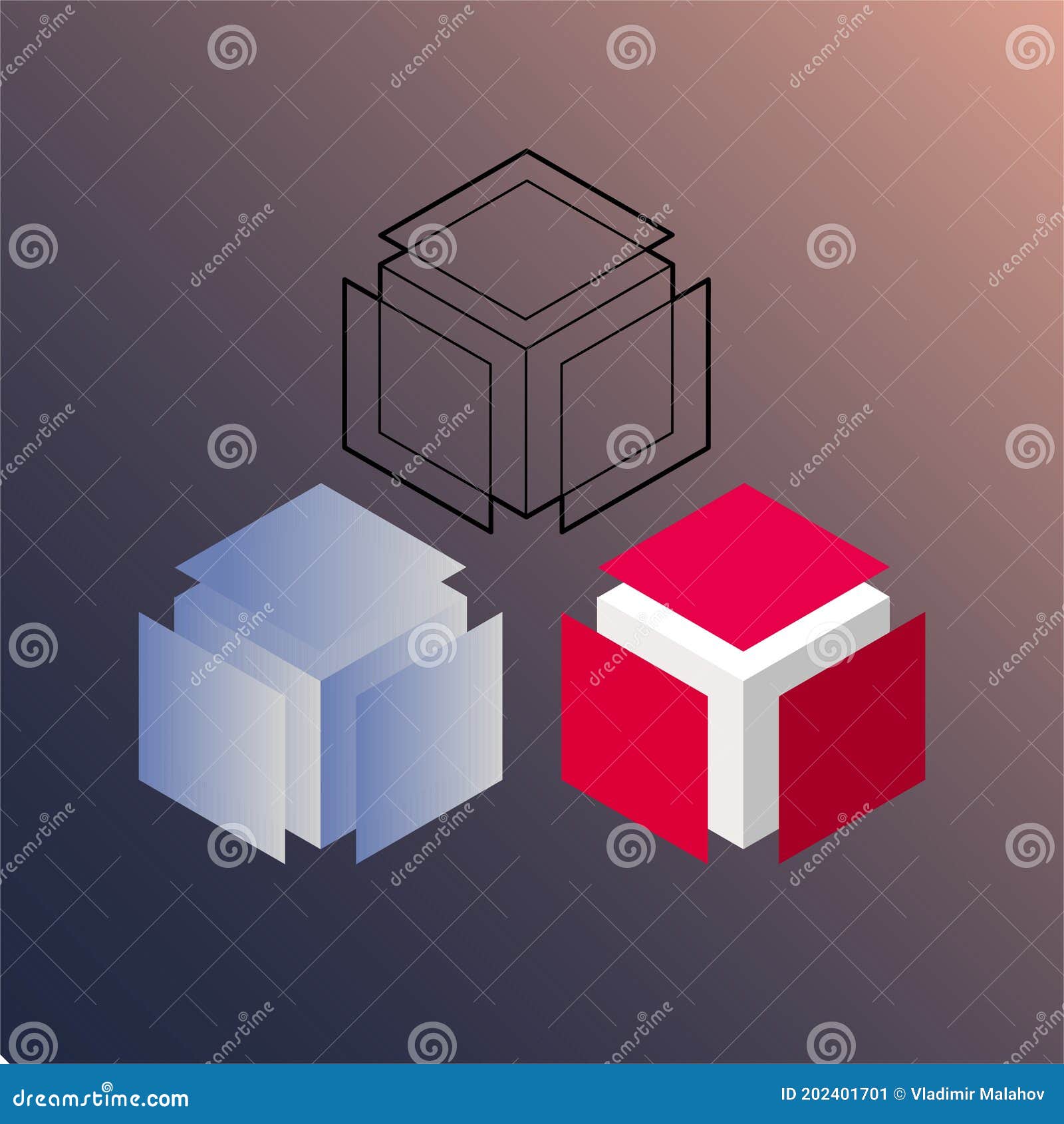 Abstract Futuristic Isometric Set of Color Box Pattern Cube. Stock ...