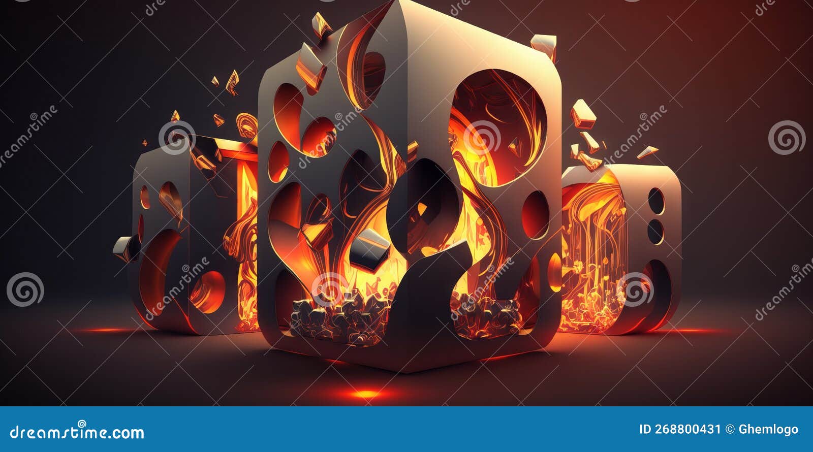 Abstract Metallic Cubes with Lava Glow Effect Stock Illustration ...