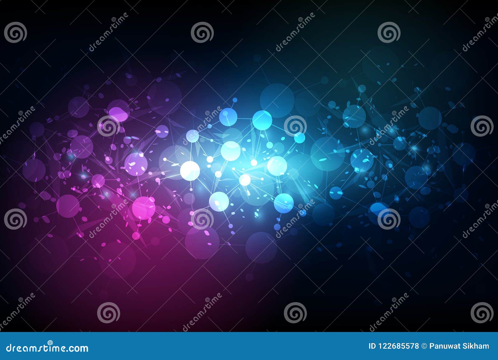 Abstract Molecules On Purple Background. Molecular Structures Or DNA ...
