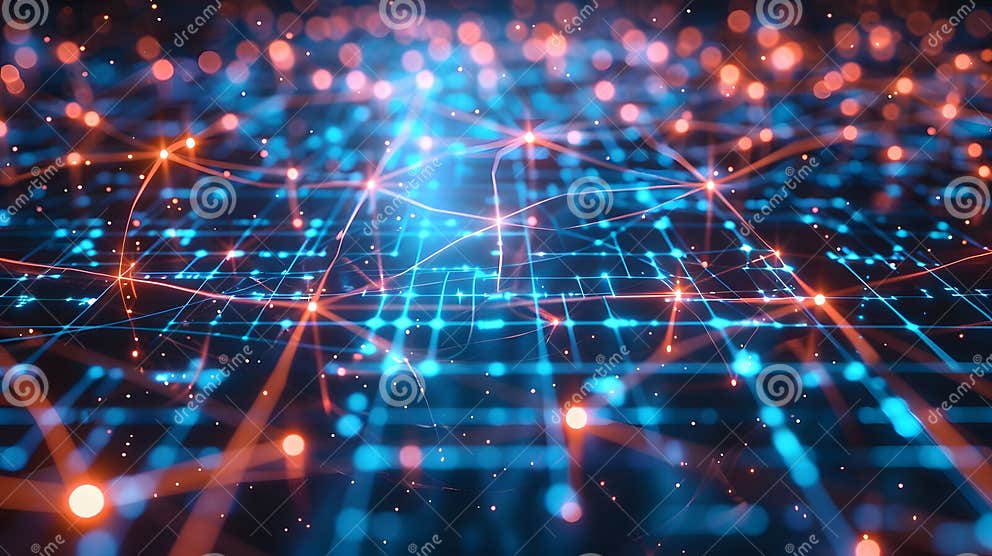 Abstract Futuristic Network Visualization Glowing Nodes and Connecting Lines Data Communication ...