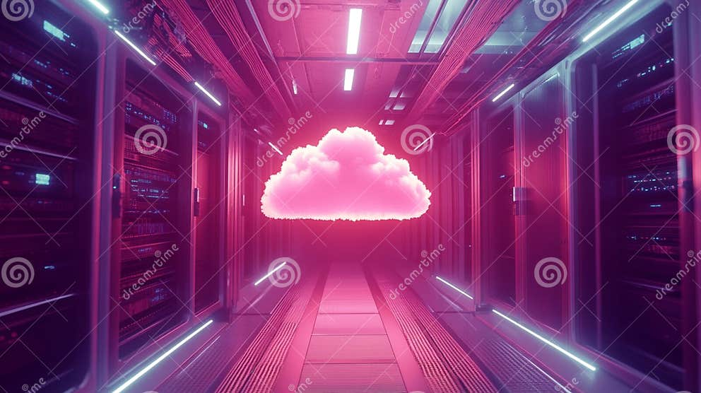 Pink Cloud Computing Server Room Neon Lights Digital Art Abstract ...