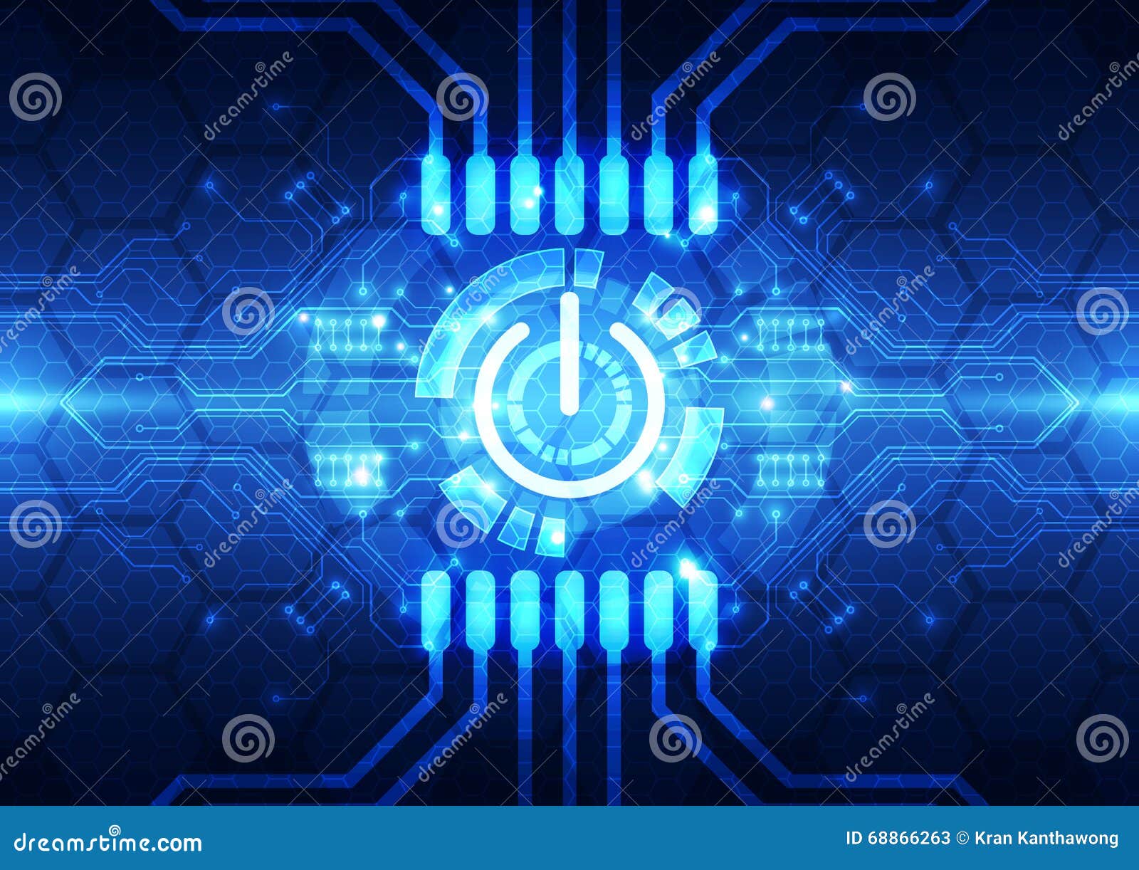 Futuristic Power Button With Computer Circuit Board. HUD Interface ...