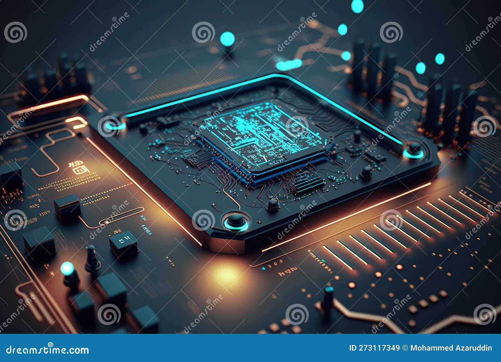 Abstract Futuristic Technological Background, Floating Circuits, Charts ...