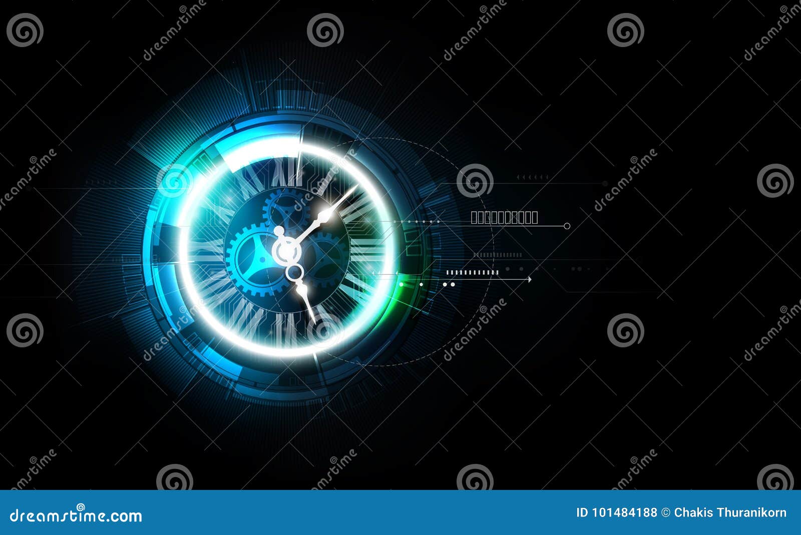 Abstract Futuristic Technology Background with Clock Concept and Time ...