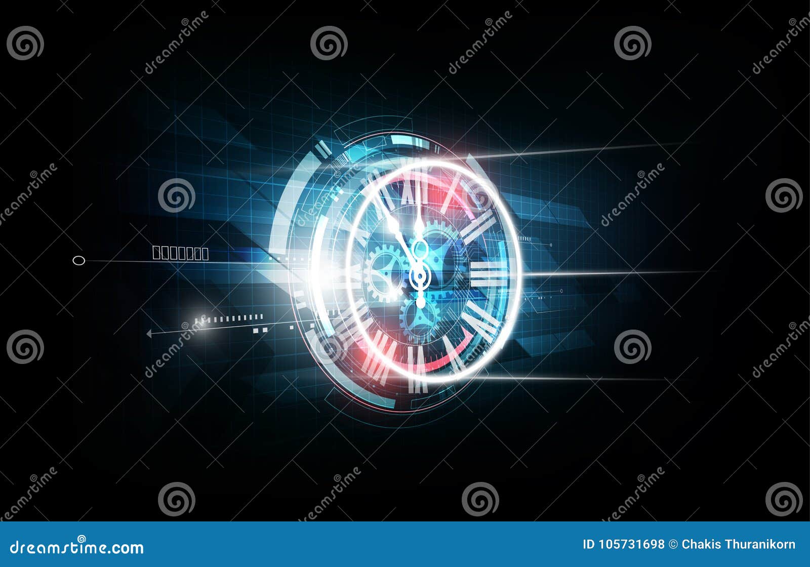 Abstract Futuristic Technology Background with Clock Concept and Time ...